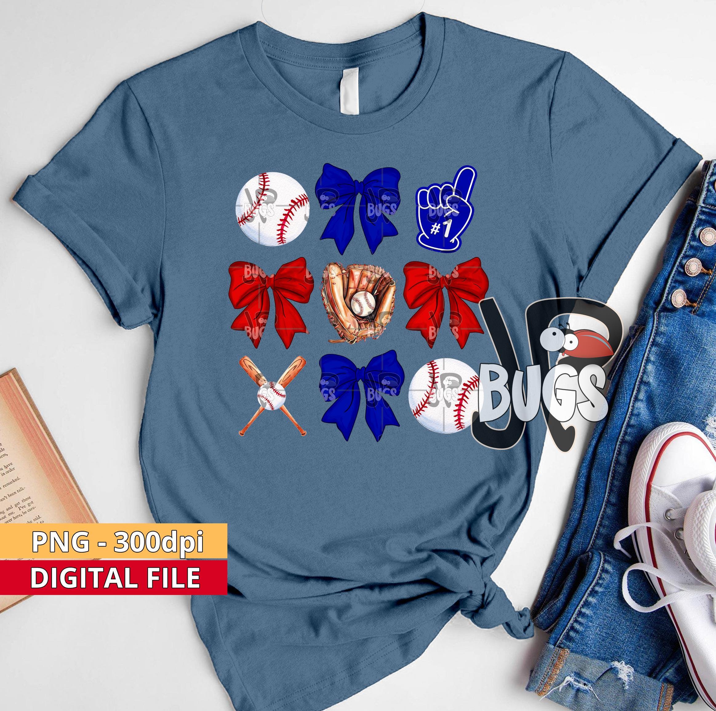 Red and Blue Bow Baseball PNG Design Sublimation Hand Drawn Digital ...