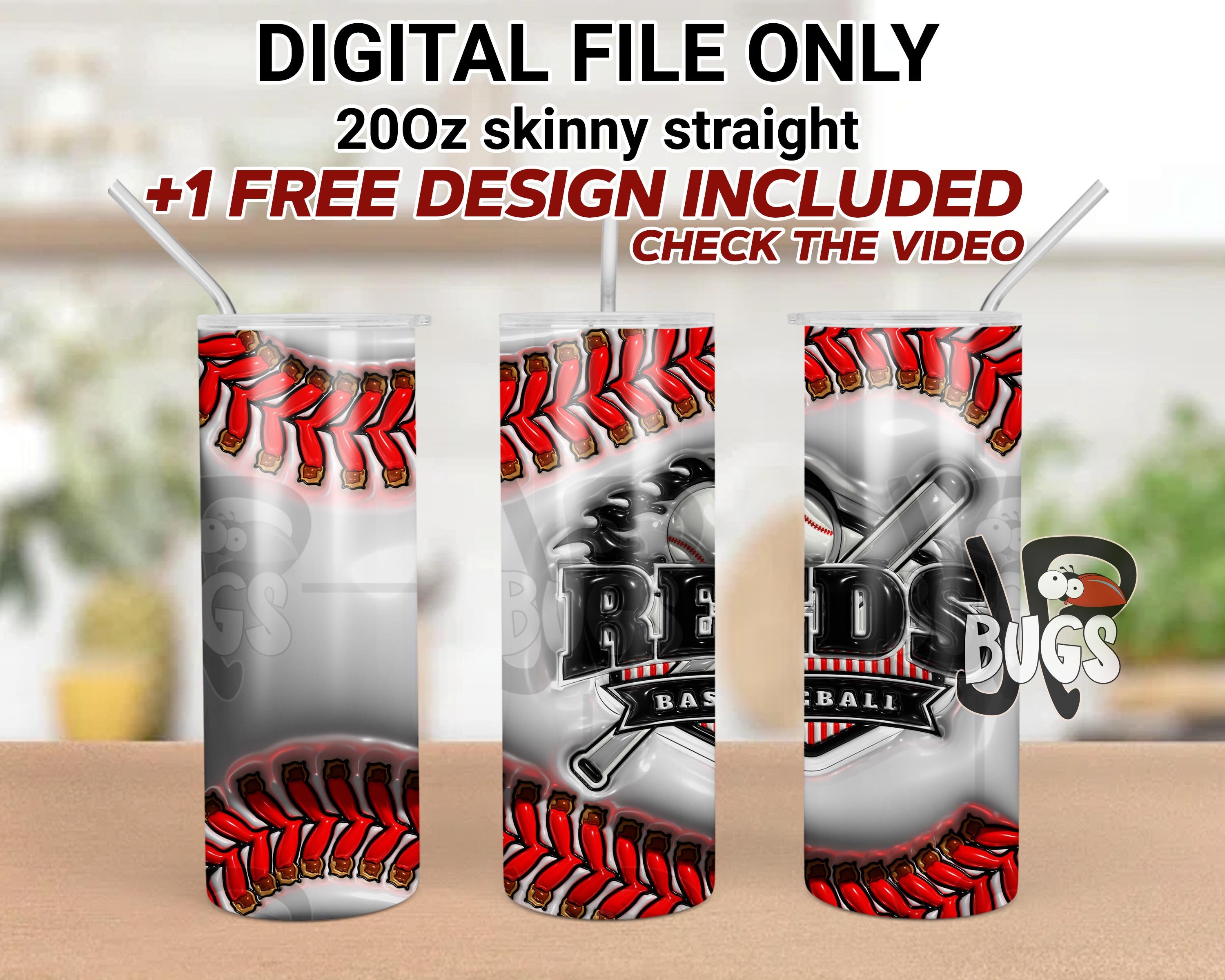 3D Inflated Reds Baseball 20oz Tumbler Wrap PNG Sublimation 3D Puffy ...