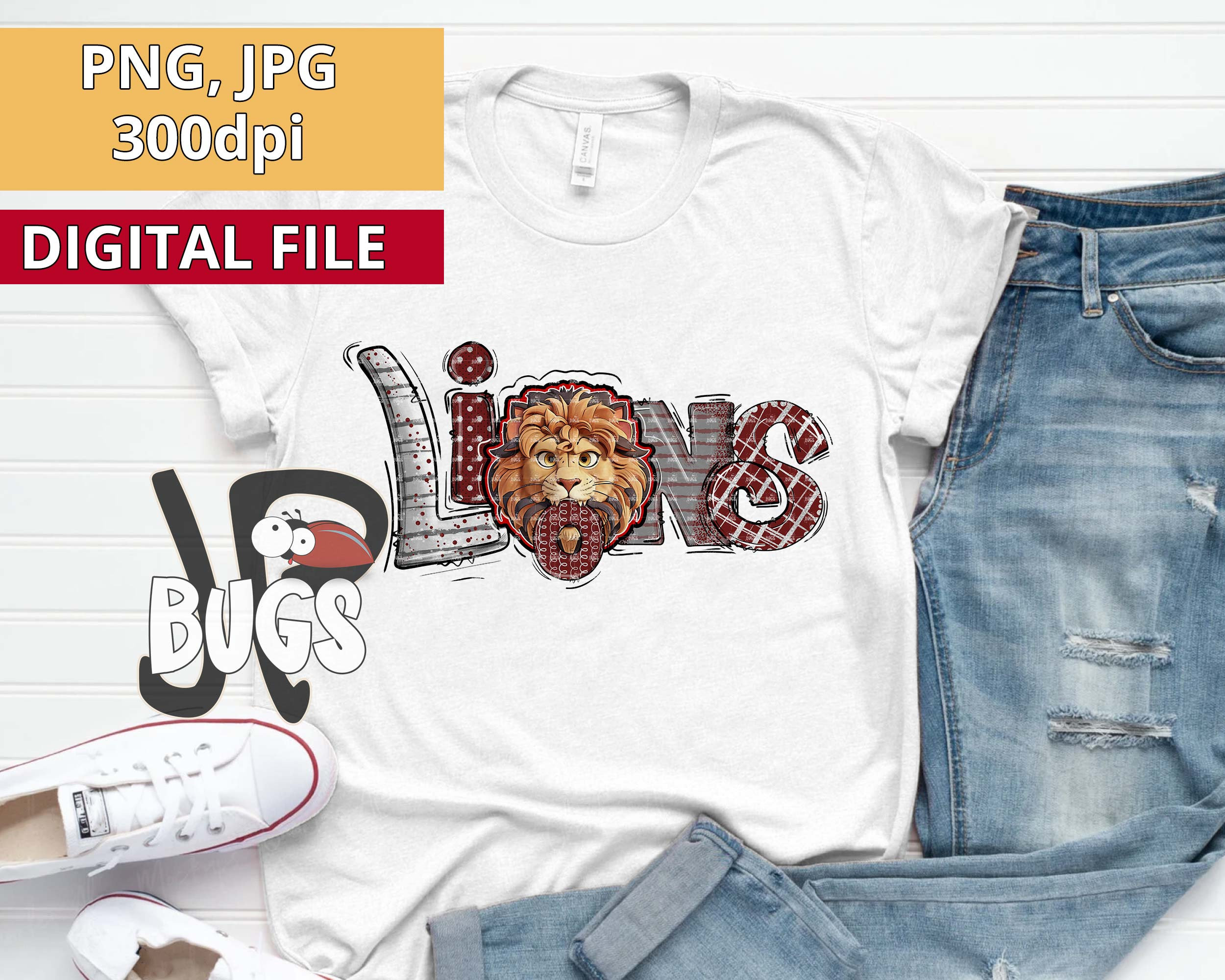 Maroon and Grey Lions PNG, Doodle Lions Sublimation Designs Downloads ...