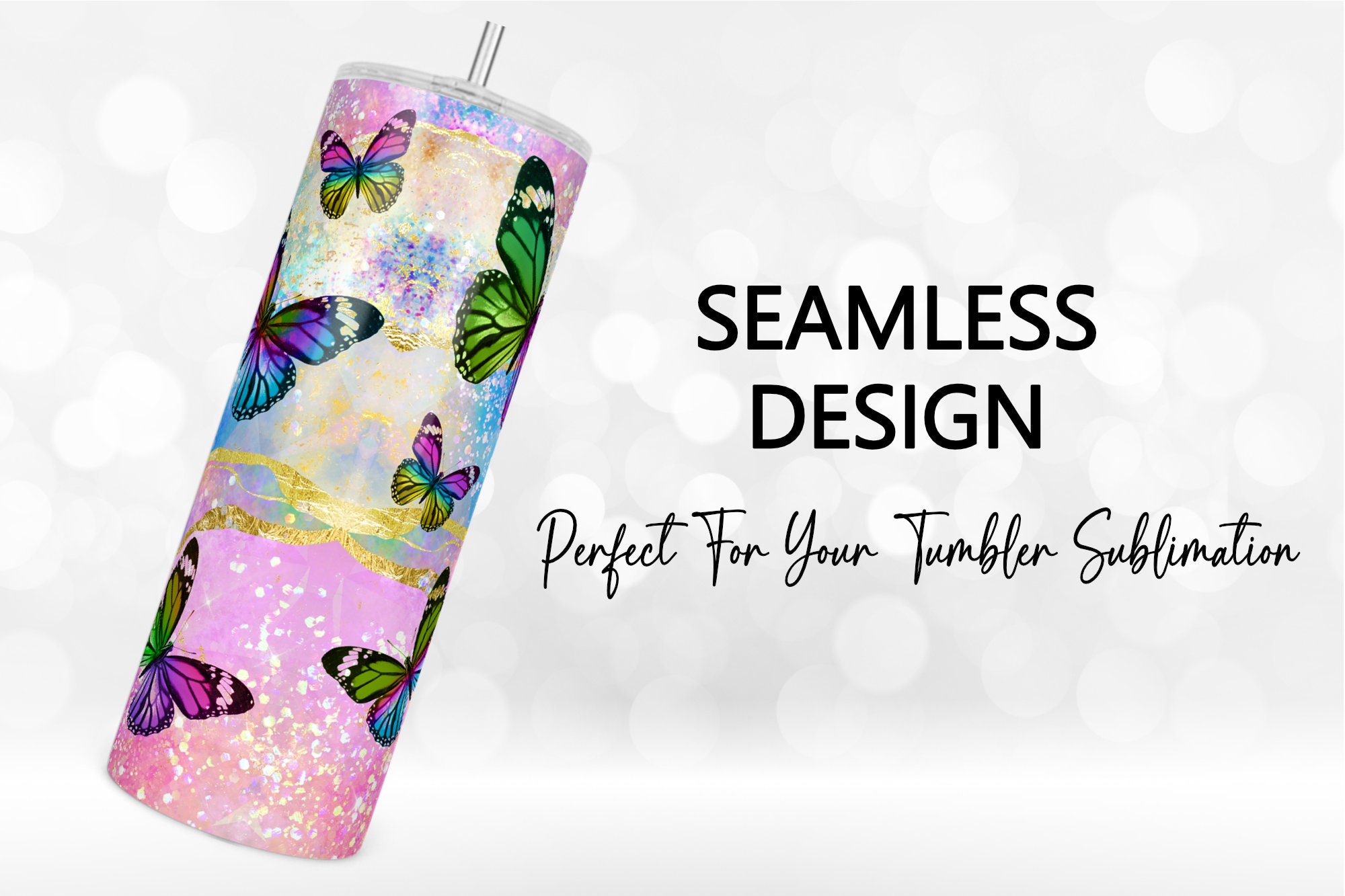 Colorful Butterfly Tumbler Wrap, 20 Oz Skinny Tumbler Sublimation ...
