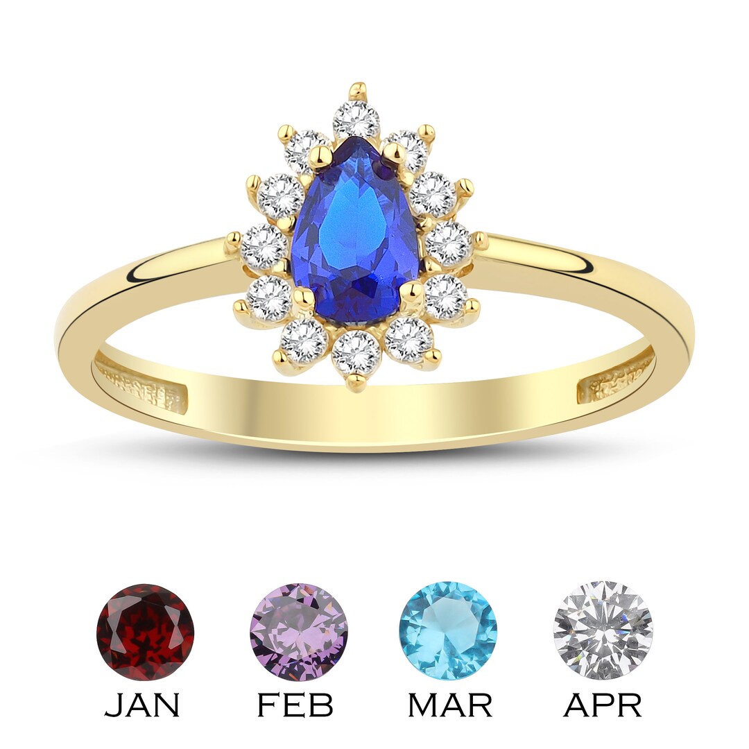 14k Gold Princess Drop Cut Ring,anturage Ring,birthstone Ring Gift Her ...