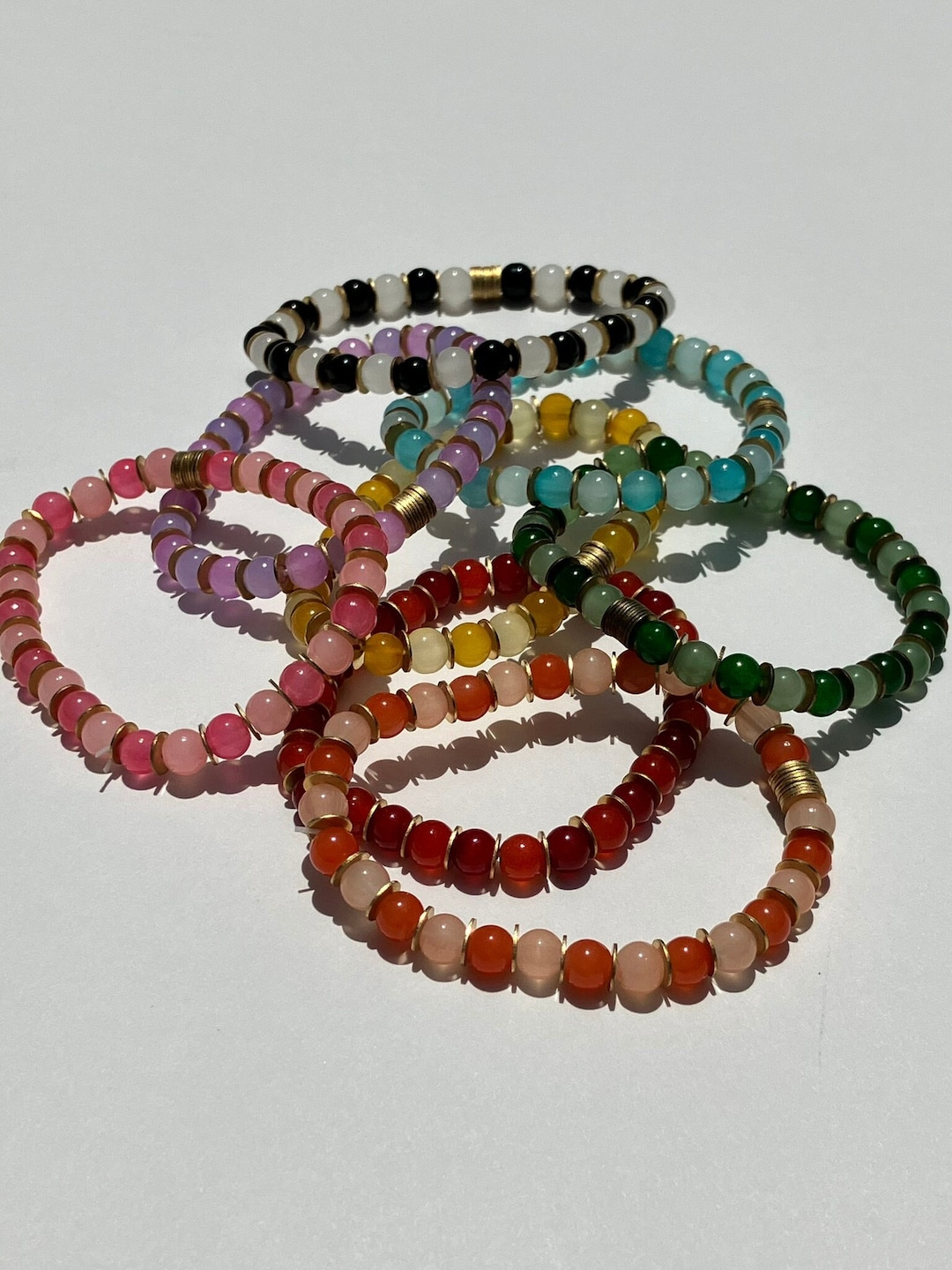 Glass and Gold Disk Beaded Bracelets - Etsy