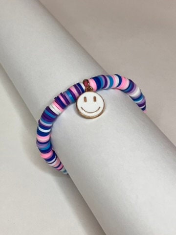 Pink Blue and Purple Mixed Smiley Face Bracelet - Etsy