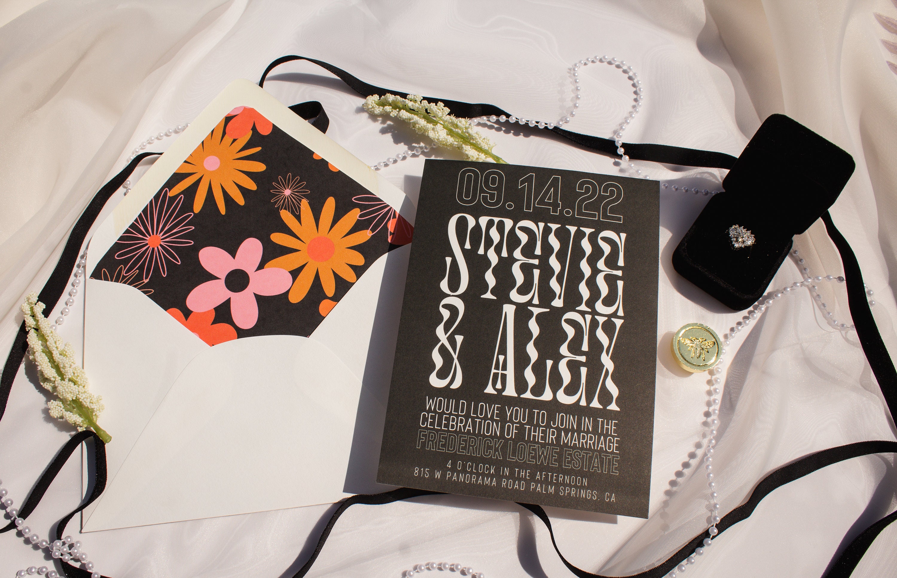 Funky Black and White Wedding Invitation and RSVP Card Maximalist and ...