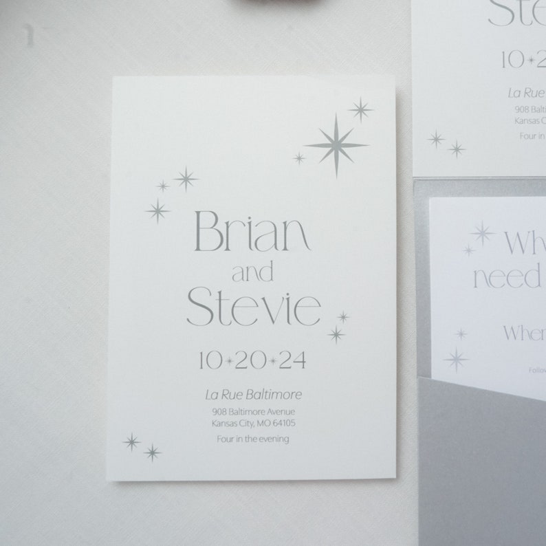 Dreamy Celestial Wedding Invitations | Shimmering Moon & Star Design ...