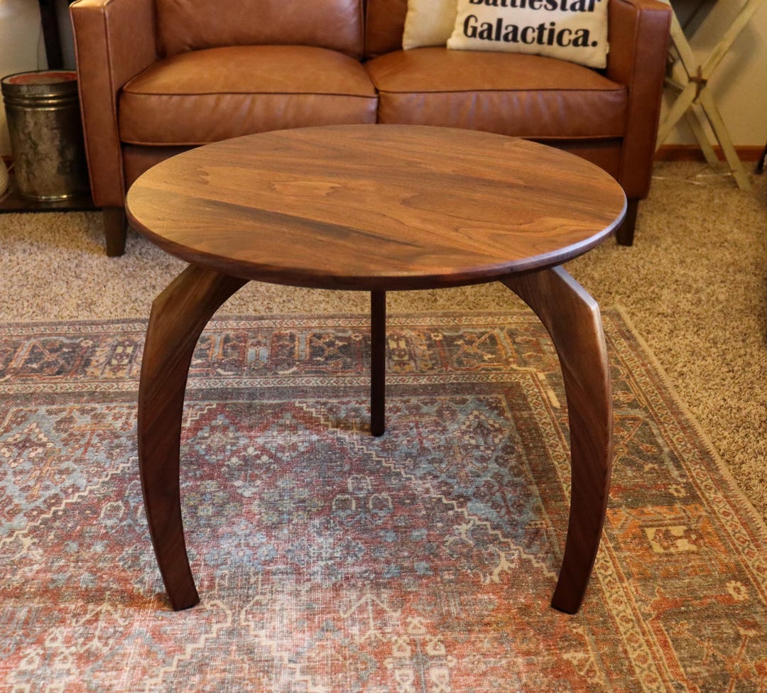 Round Walnut End Table, Mid Century Furniture, Modern, Accent, Coffee ...
