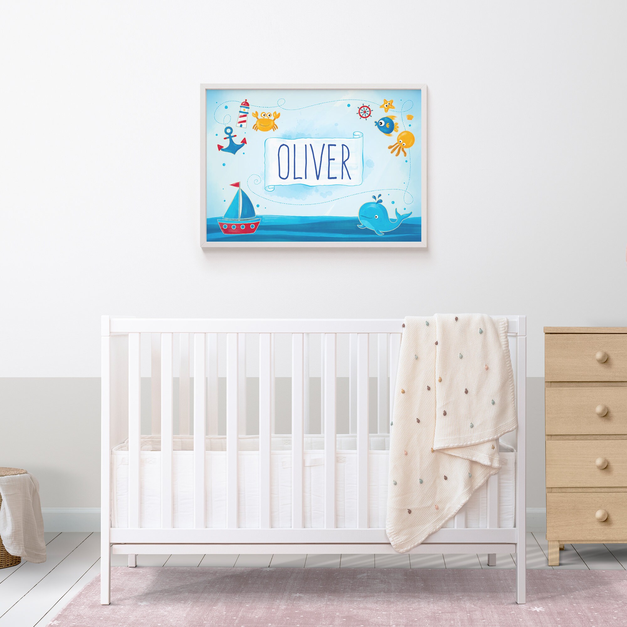 Ocean Nursery Wall Art, Nautical Poster, Ocean Wall Art, Baby Name ...