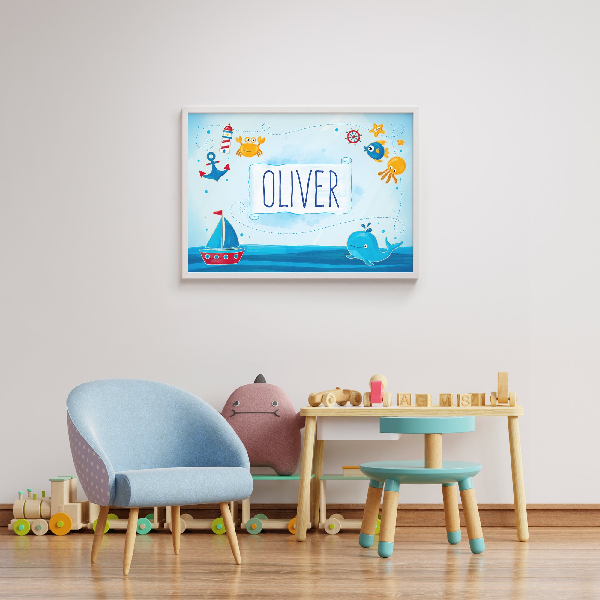 Ocean Nursery Wall Art, Nautical Poster, Ocean Wall Art, Baby Name ...