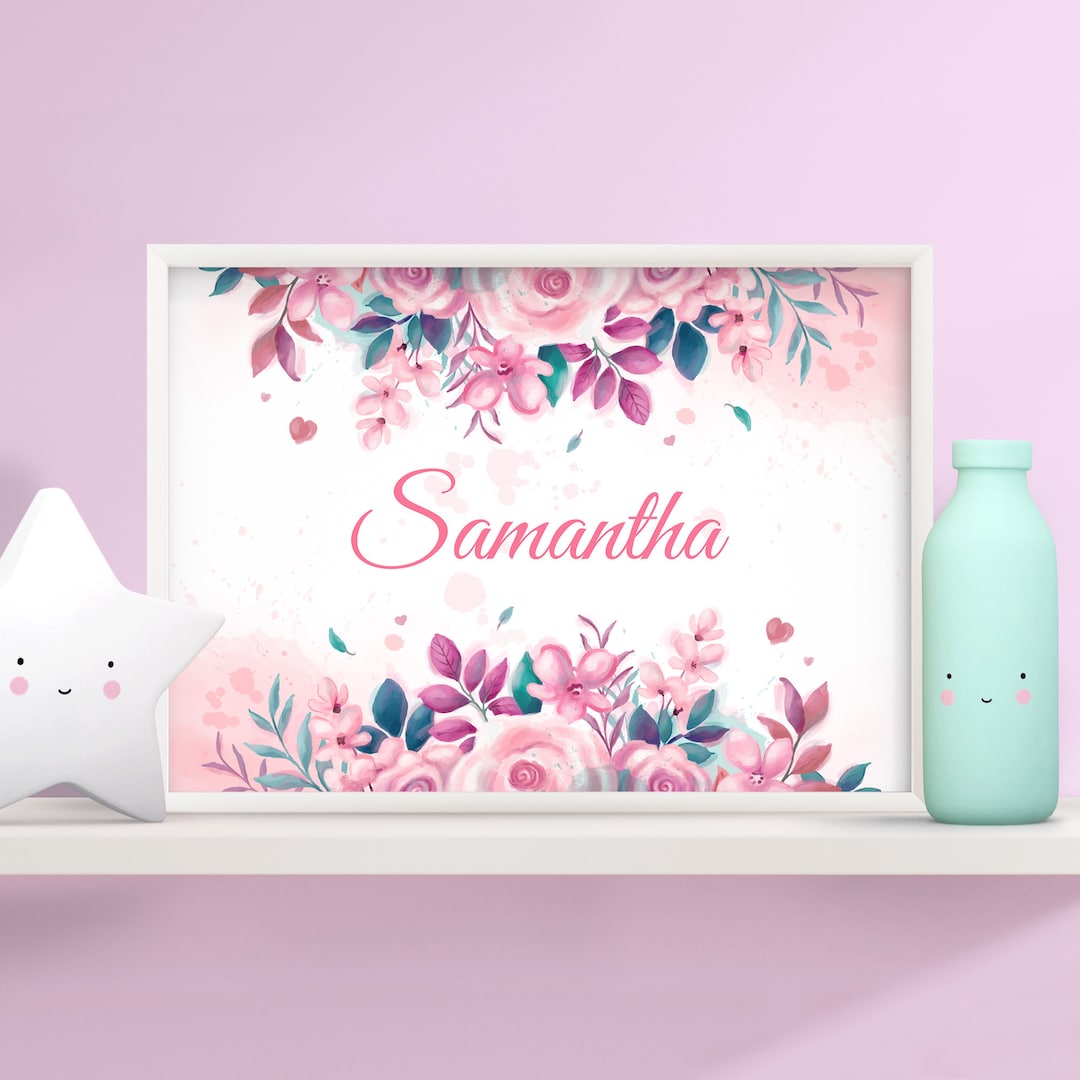 Floral Custom Print, Girl Name Print, Custom Floral Poster, Nursery ...
