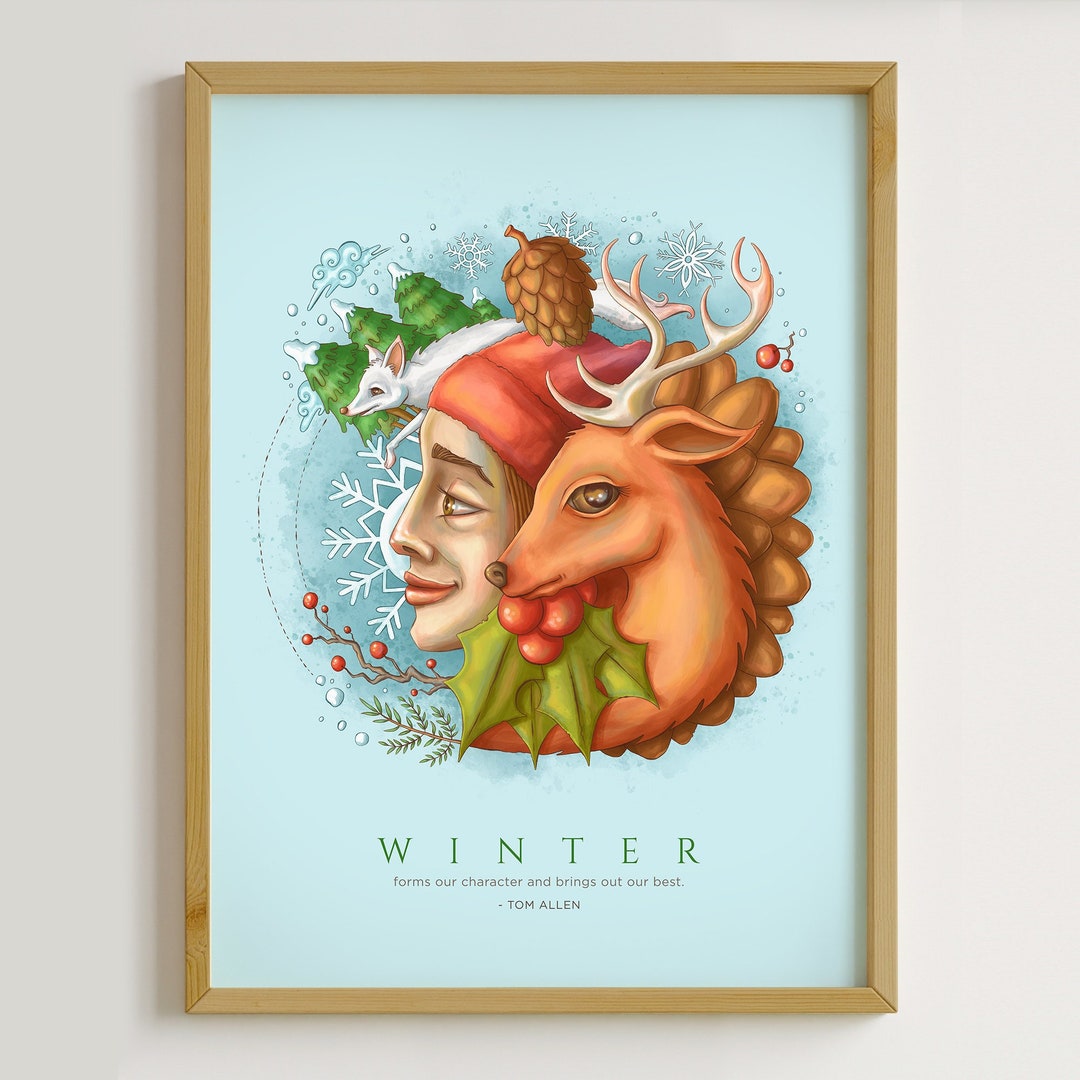 Fox Poster, Colourful Poster, Winter Poster, Seasons Poster, Deer ...