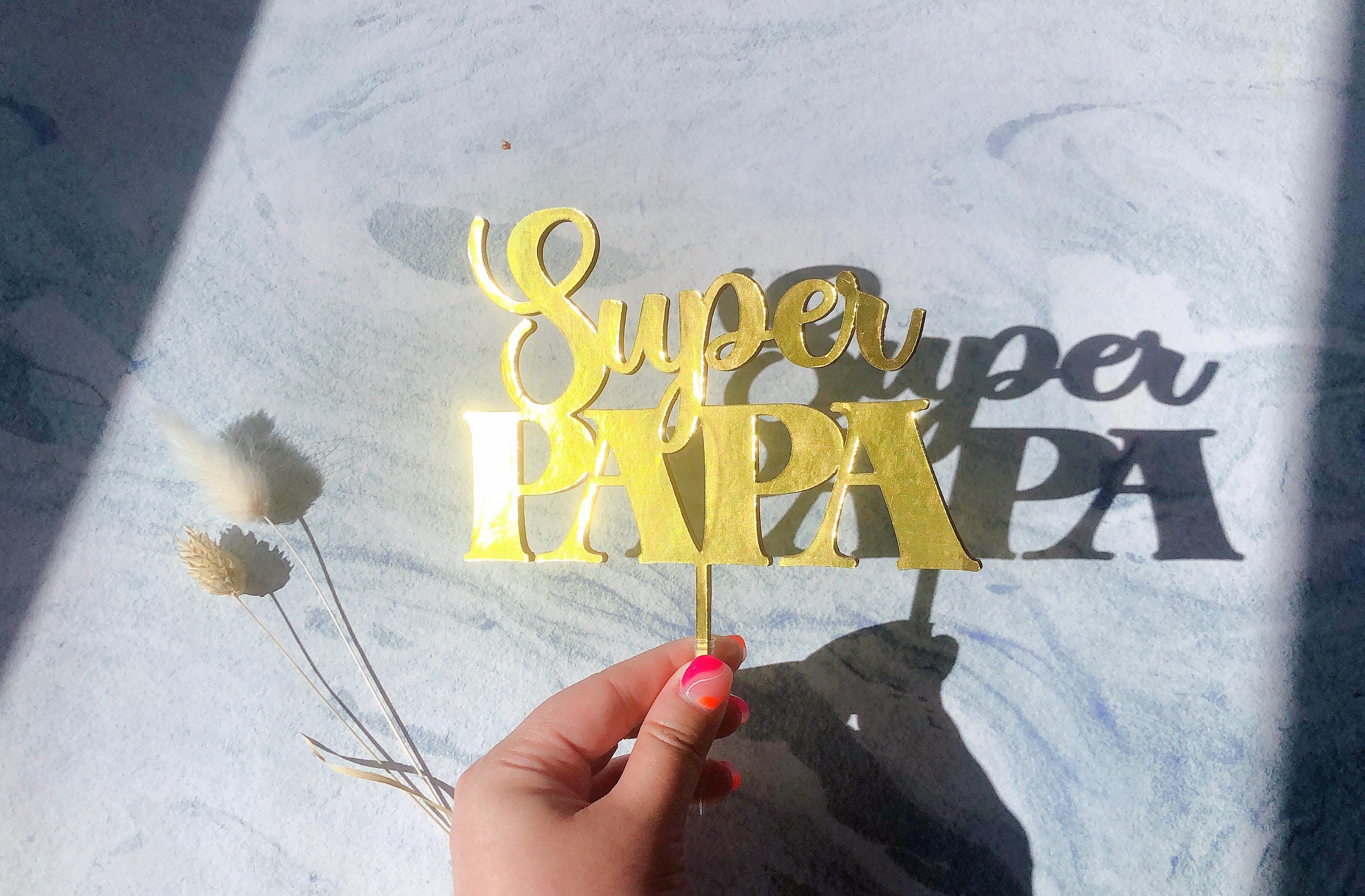 Super Papa Cake Topper/ Gold Mirror Cake Topper/ Happy - Etsy