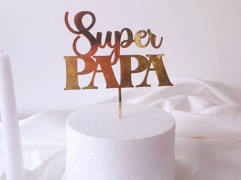 Super Papa Cake Topper/ Gold Mirror Cake Topper/ Happy Father's Day ...