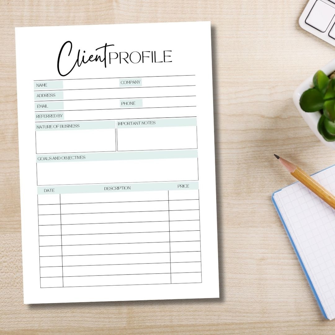 Client Profile Template | B2B Information Tracker | Printable Business ...