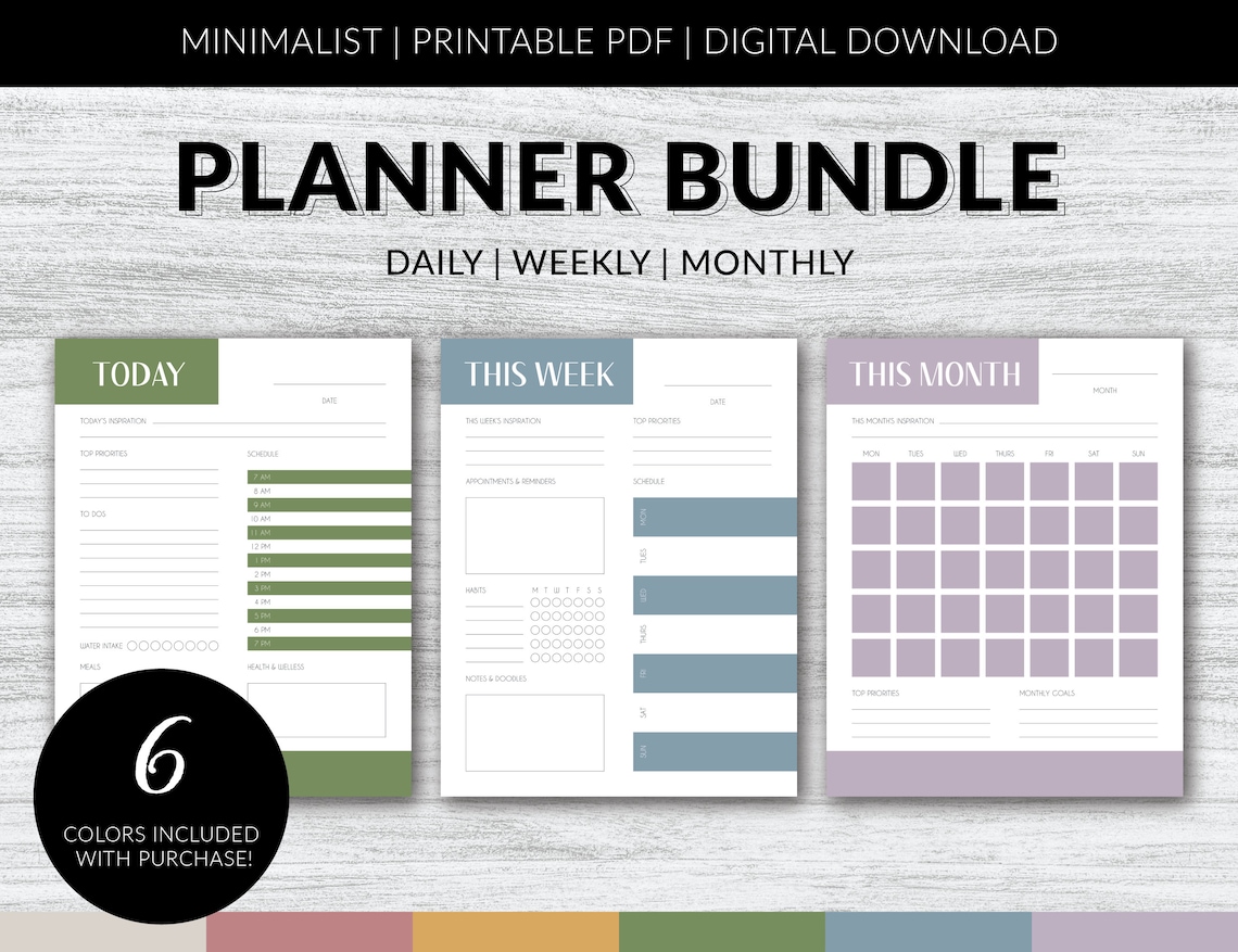 Minimalist Printable Planner Bundle in Multiple Colors - Etsy