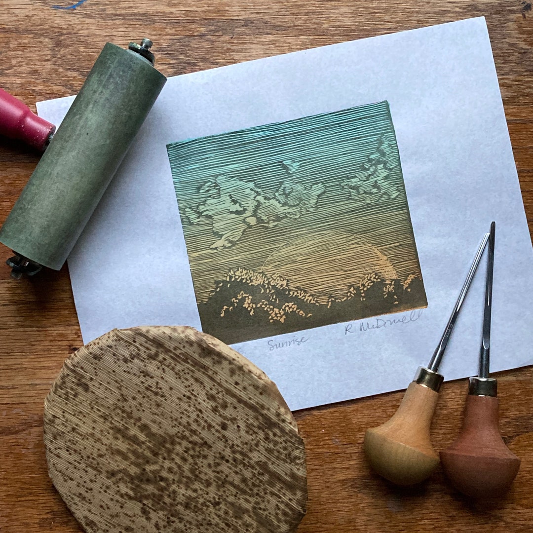 Sunrise Linoleum Block Print: Limited Edition Varied Colors - Etsy