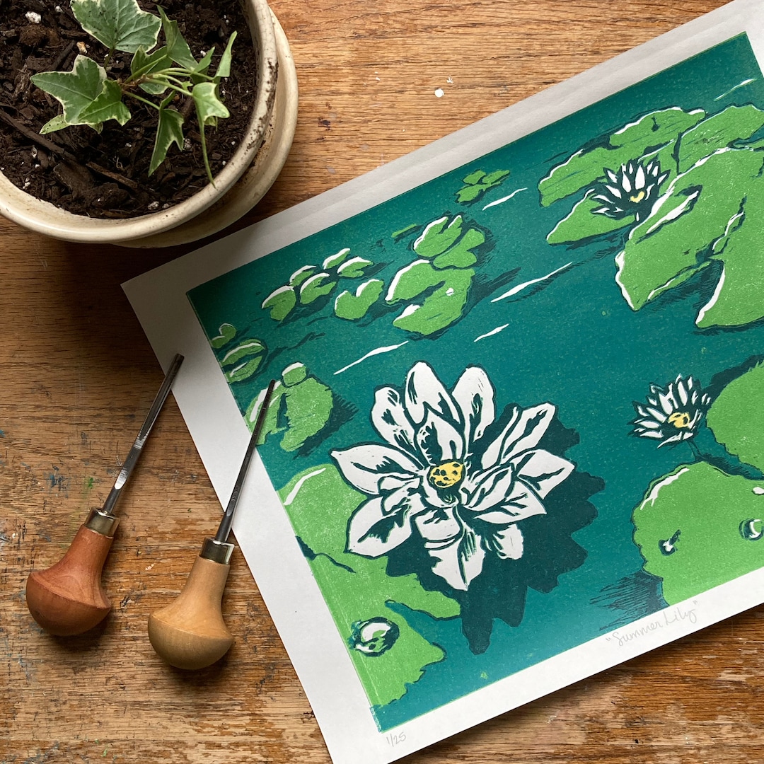 Lily Woodblock Print, Floral Block Print, Limited Edition Reduction ...