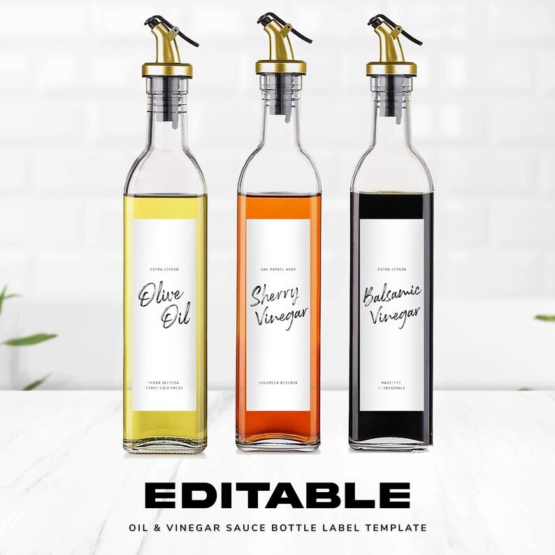 Brush Script Oil & Vinegar Bottle Label Template Digital - Etsy
