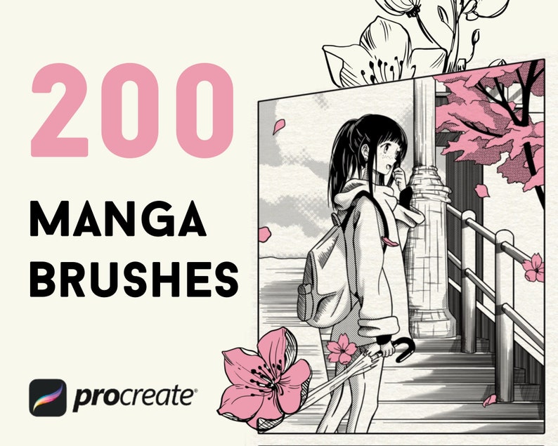 200 Manga Procreate Brushes: Speedline, Lace, Sakura, Halftone (digital ...