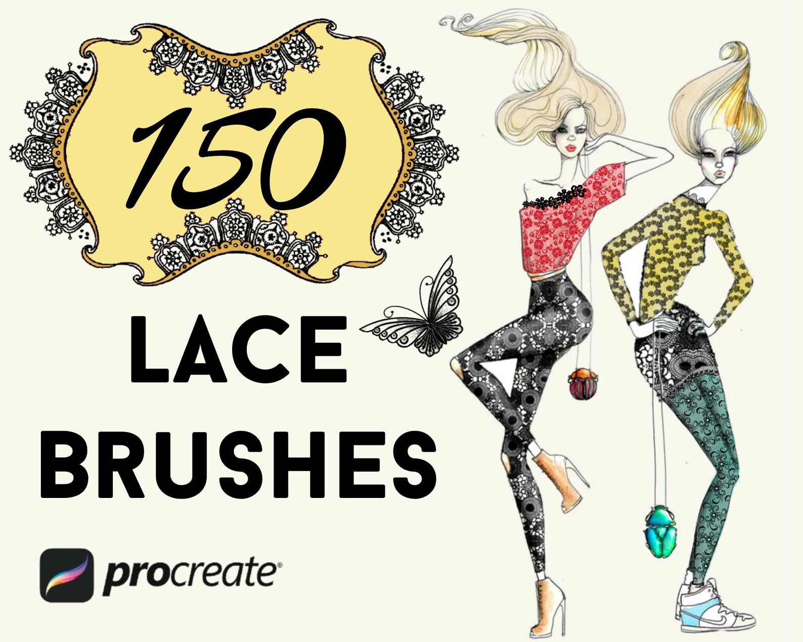 150 Procreate Lace Texture Brushes. Lace Brushes Set, Lace Stamps for ...