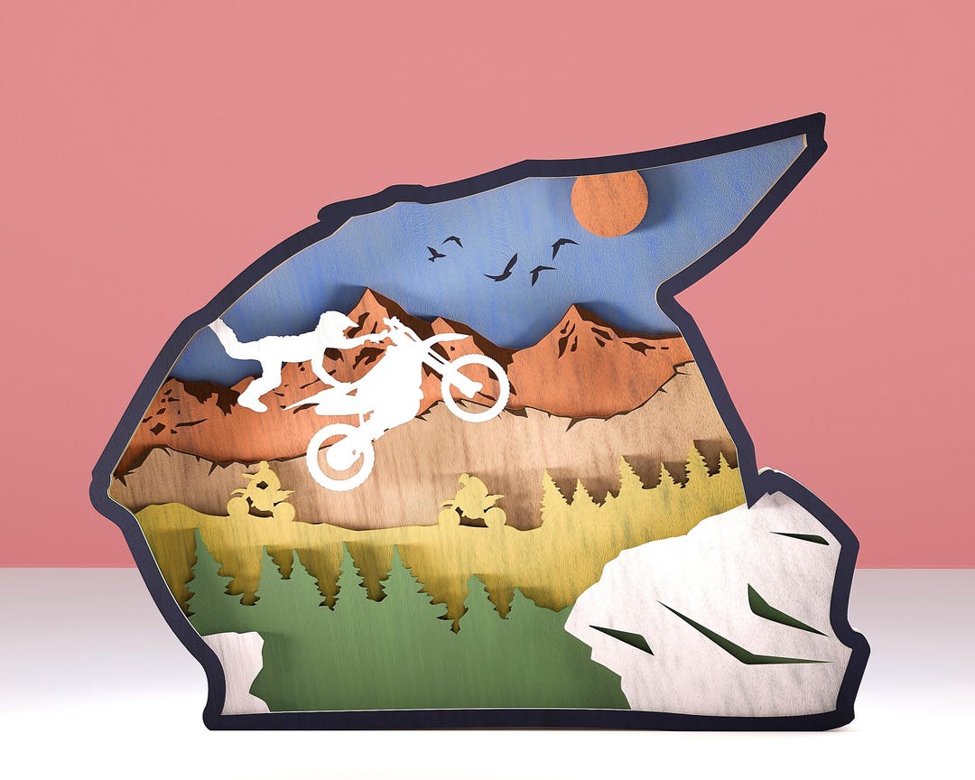 Motocross SVG, Helmet, Landscape SVG - Multilayer, Glowforge Svg Files ...