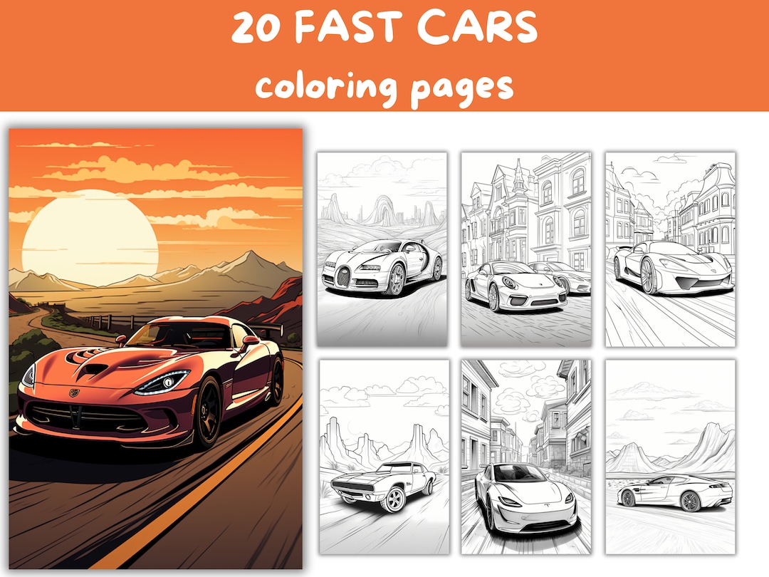 20 Sports Cars Coloring Pages for Kids Fast Cars Coloring Pages Instant ...