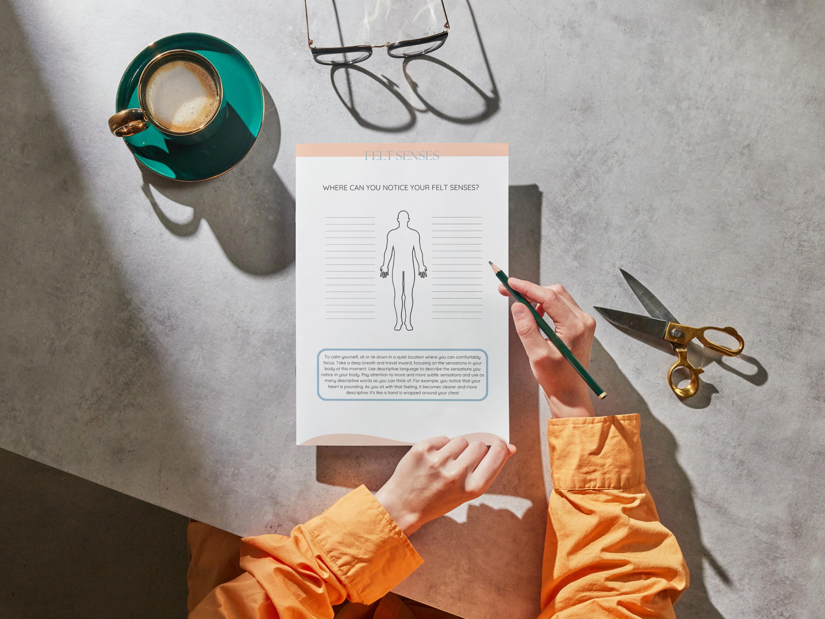 Identifying Your Felt Senses Worksheets, Somatic Therapy, PTSD, Relief ...