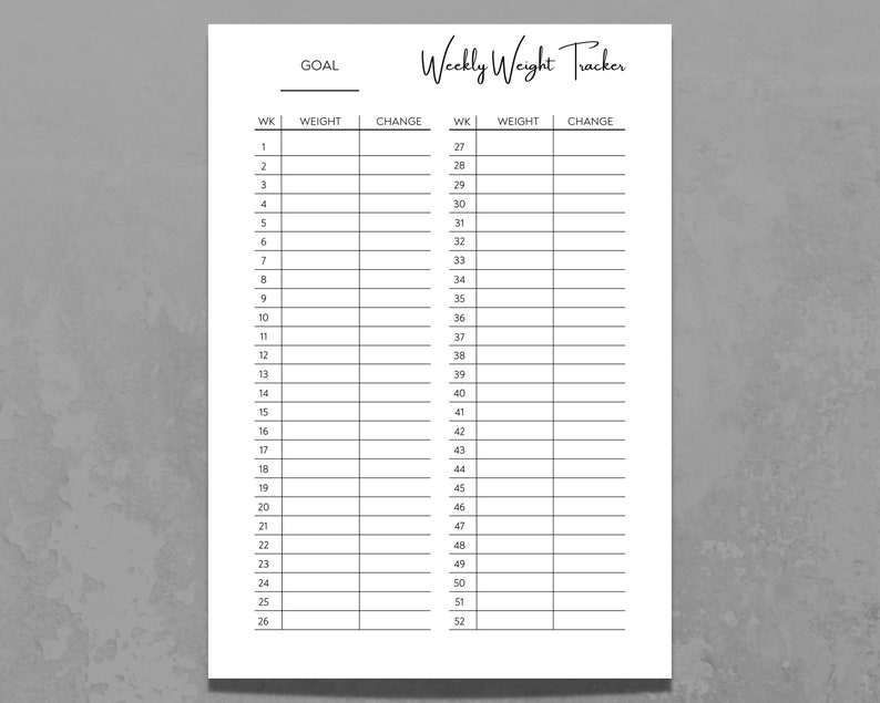 Weekly Weight Tracker Printable Weight Log Weight Loss - Etsy