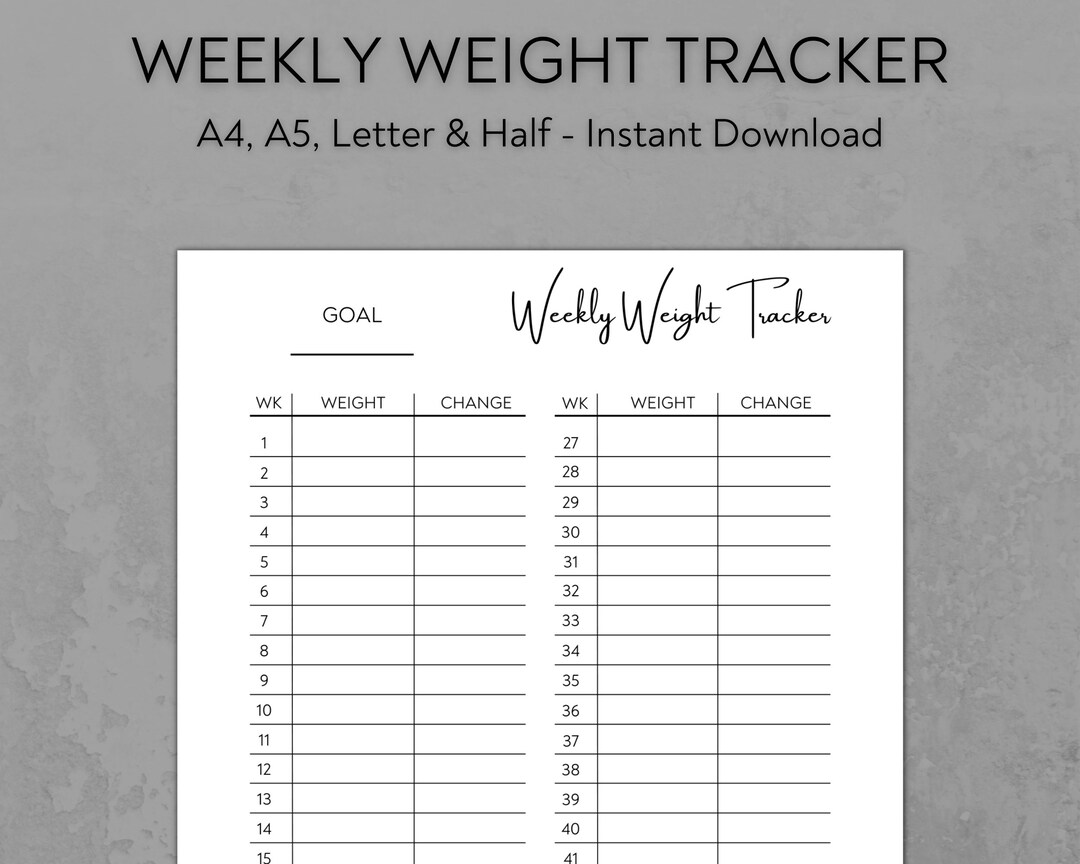 Weekly Weight Tracker Printable Weight Log Weight Loss - Etsy