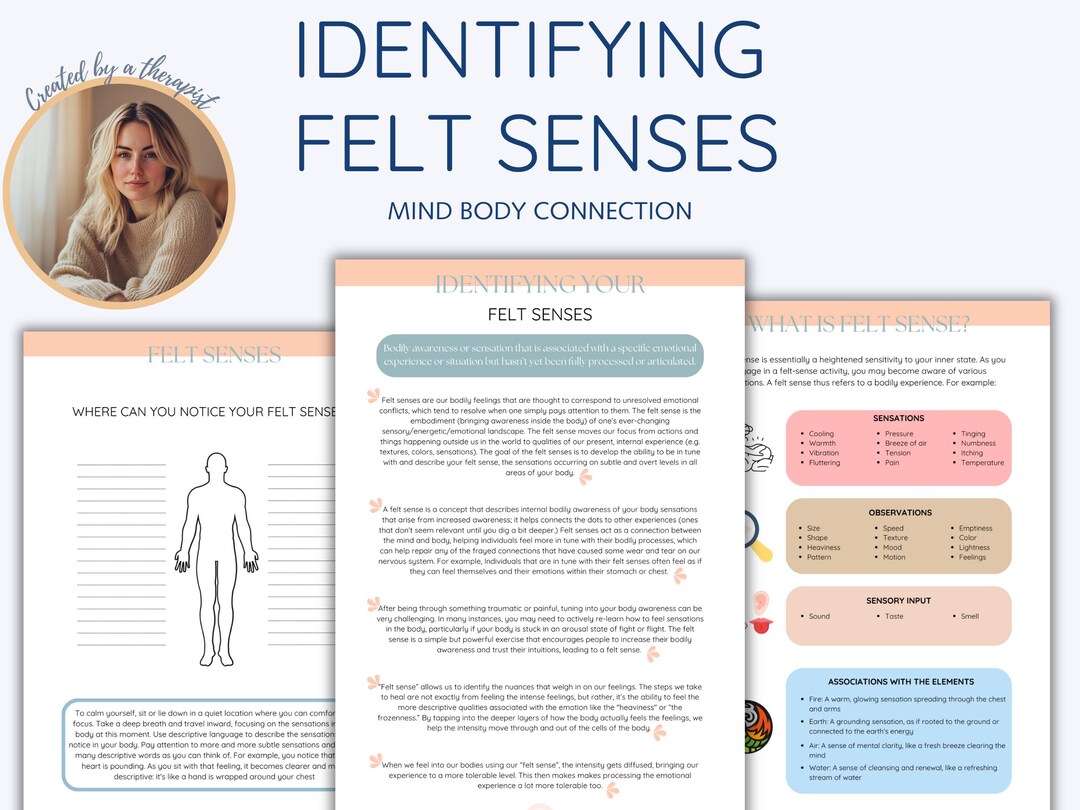 Identifying Your Felt Senses Worksheets, Somatic Therapy, PTSD, Relief ...