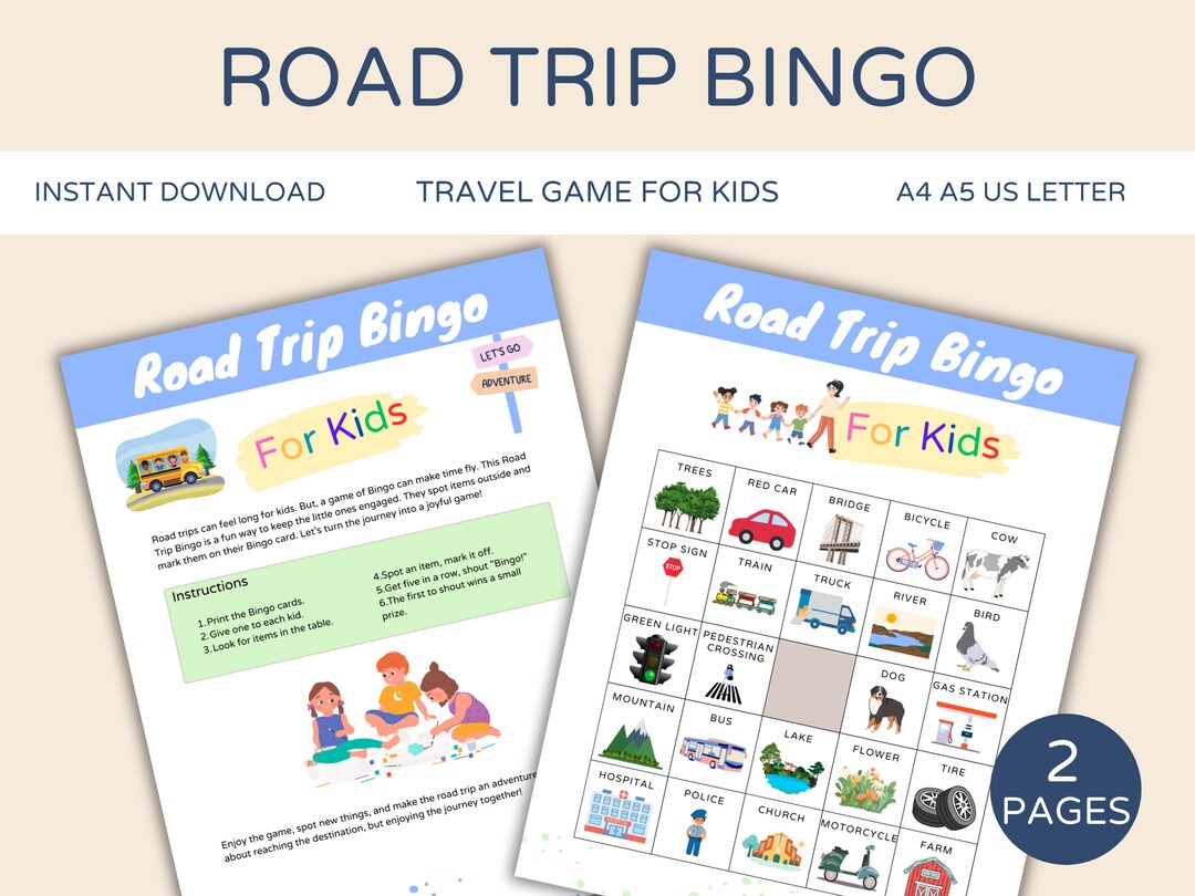 Road Trip Bingo Road Trip Bingo Cards Road Trip Activity Kids Travel ...