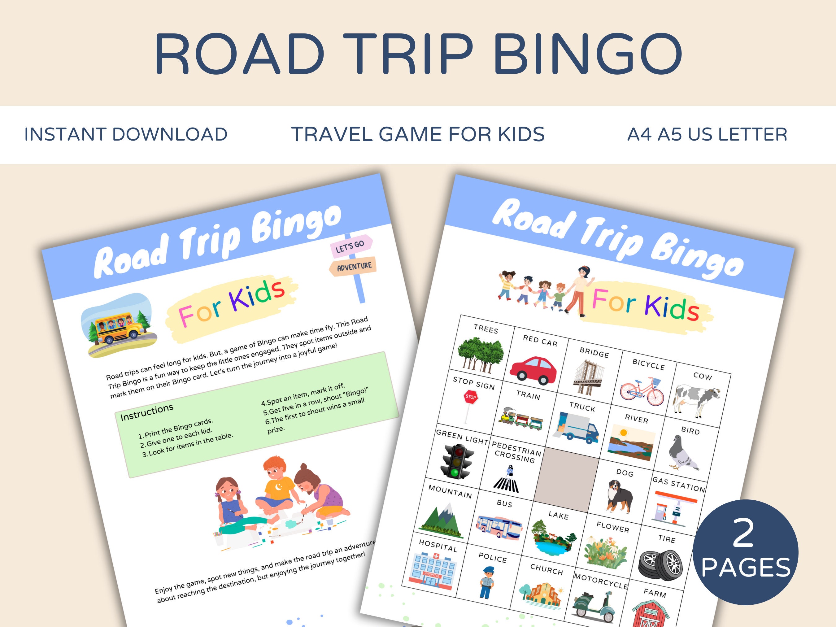 Road Trip Bingo Road Trip Bingo Cards Road Trip Activity Kids Travel ...