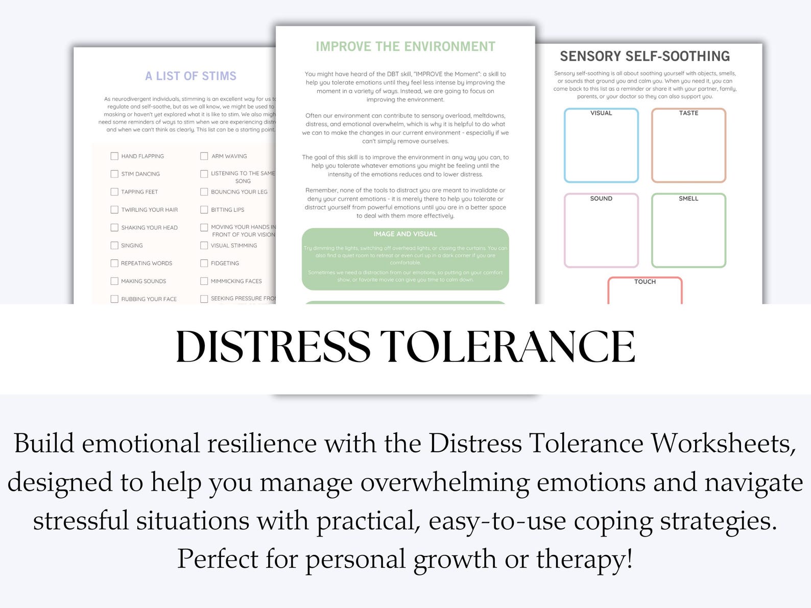 Distress Tolerance DBT Worksheets for Emotional Regulation, Mindfulness ...