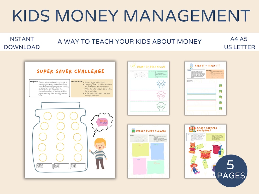 Kids Money Management Worksheets Children Savings Template Kids Money ...