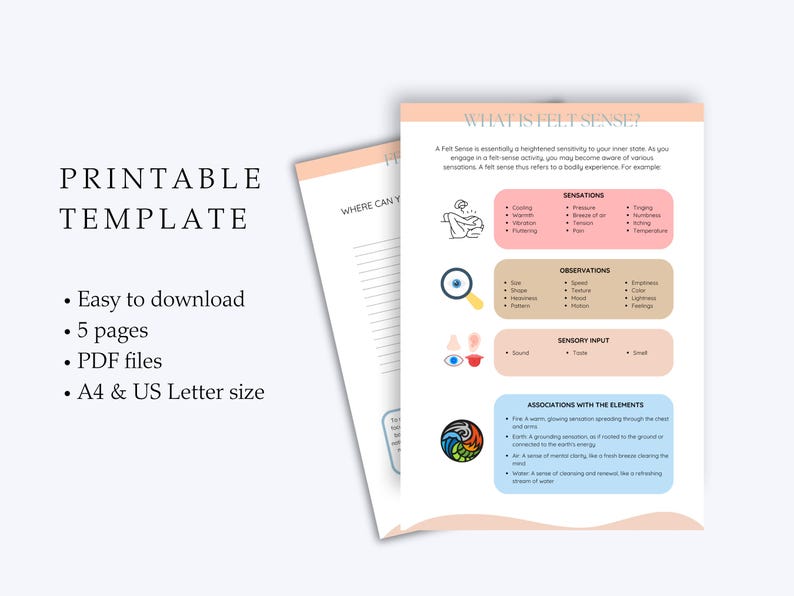 Identifying Your Felt Senses Worksheets, Somatic Therapy, PTSD, Relief ...