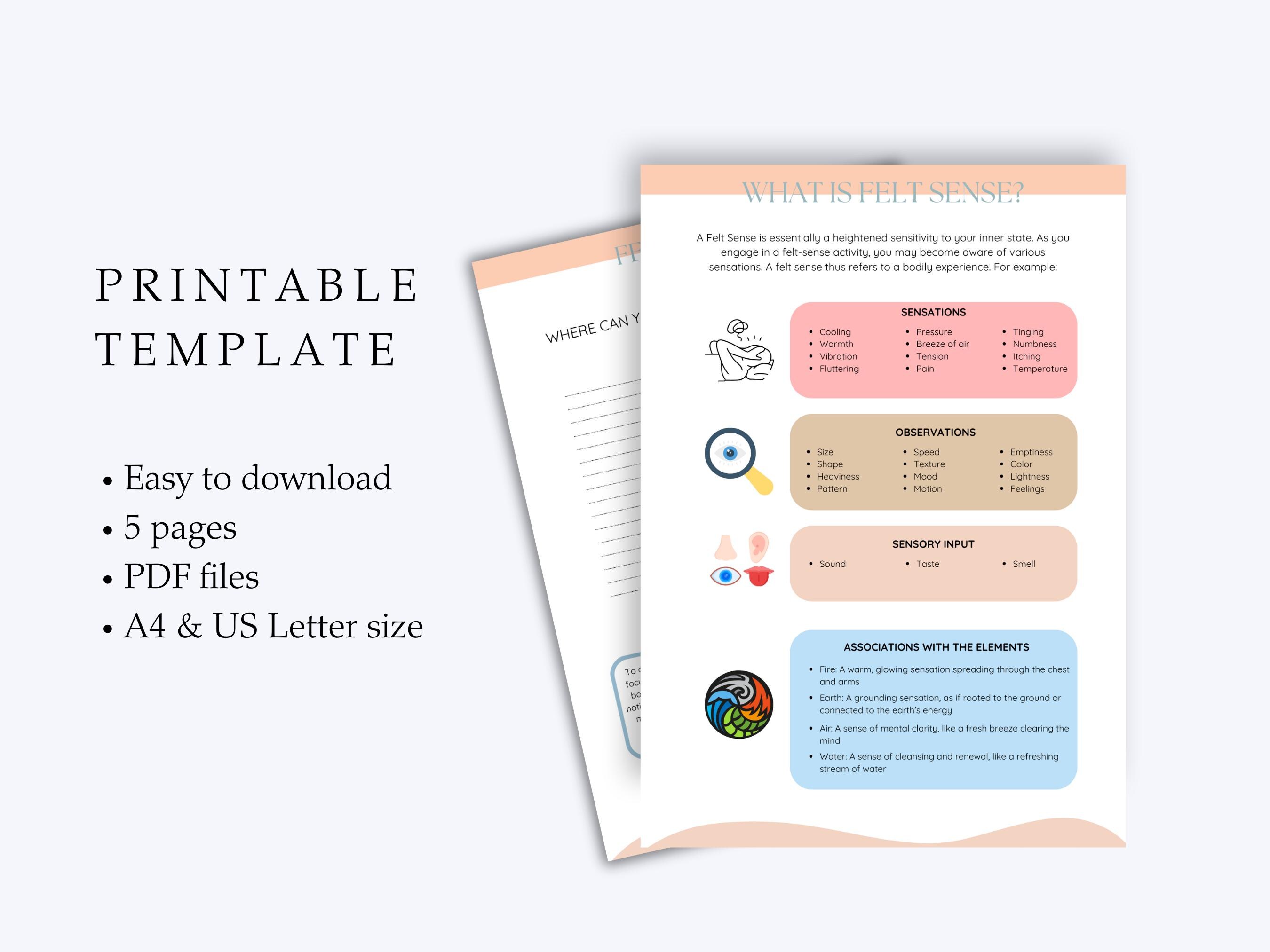 Identifying Your Felt Senses Worksheets, Somatic Therapy, PTSD, Relief ...
