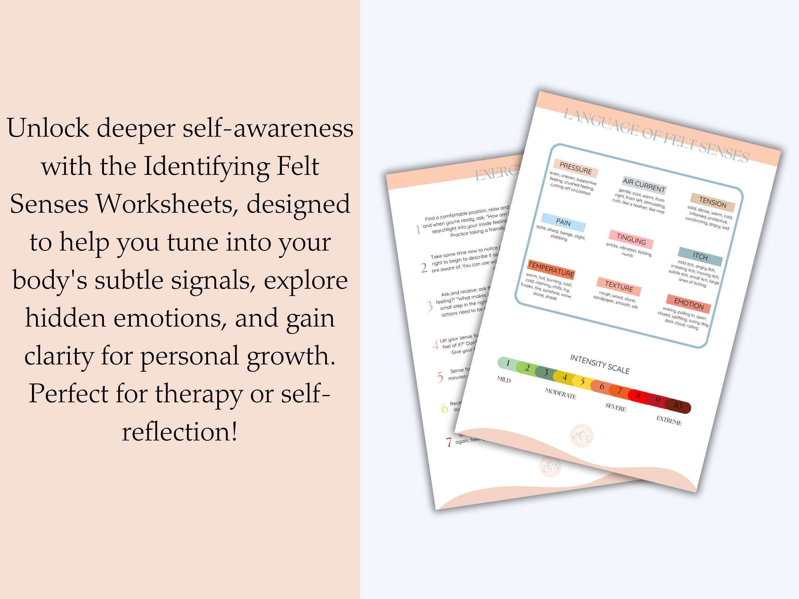 Identifying Your Felt Senses Worksheets, Somatic Therapy, PTSD, Relief ...