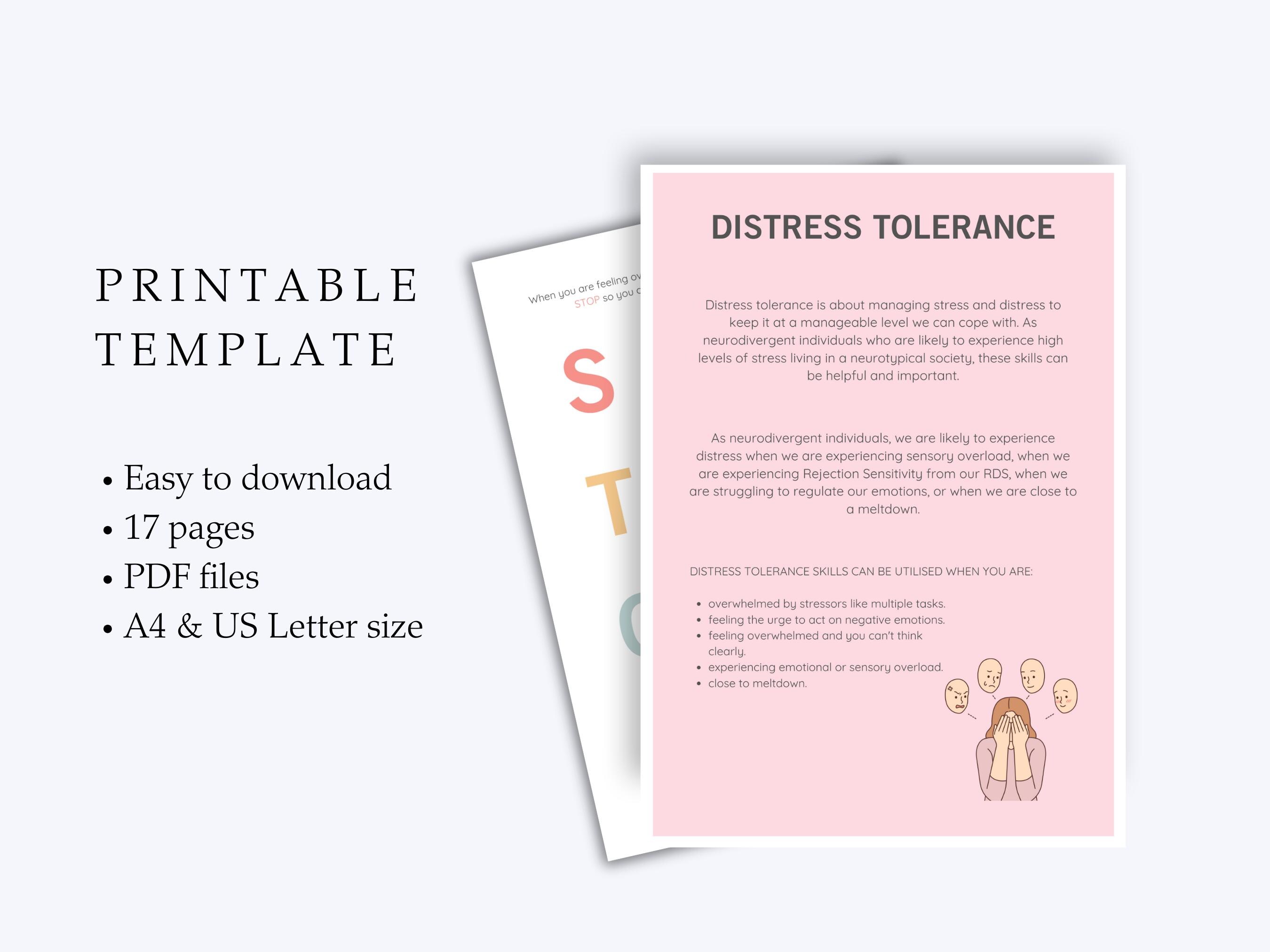 Distress Tolerance DBT Worksheets for Emotional Regulation, Mindfulness ...