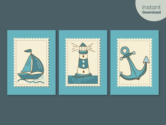 Set of 3 Simple Sea Prints Naive Sea Theme Posters - Etsy