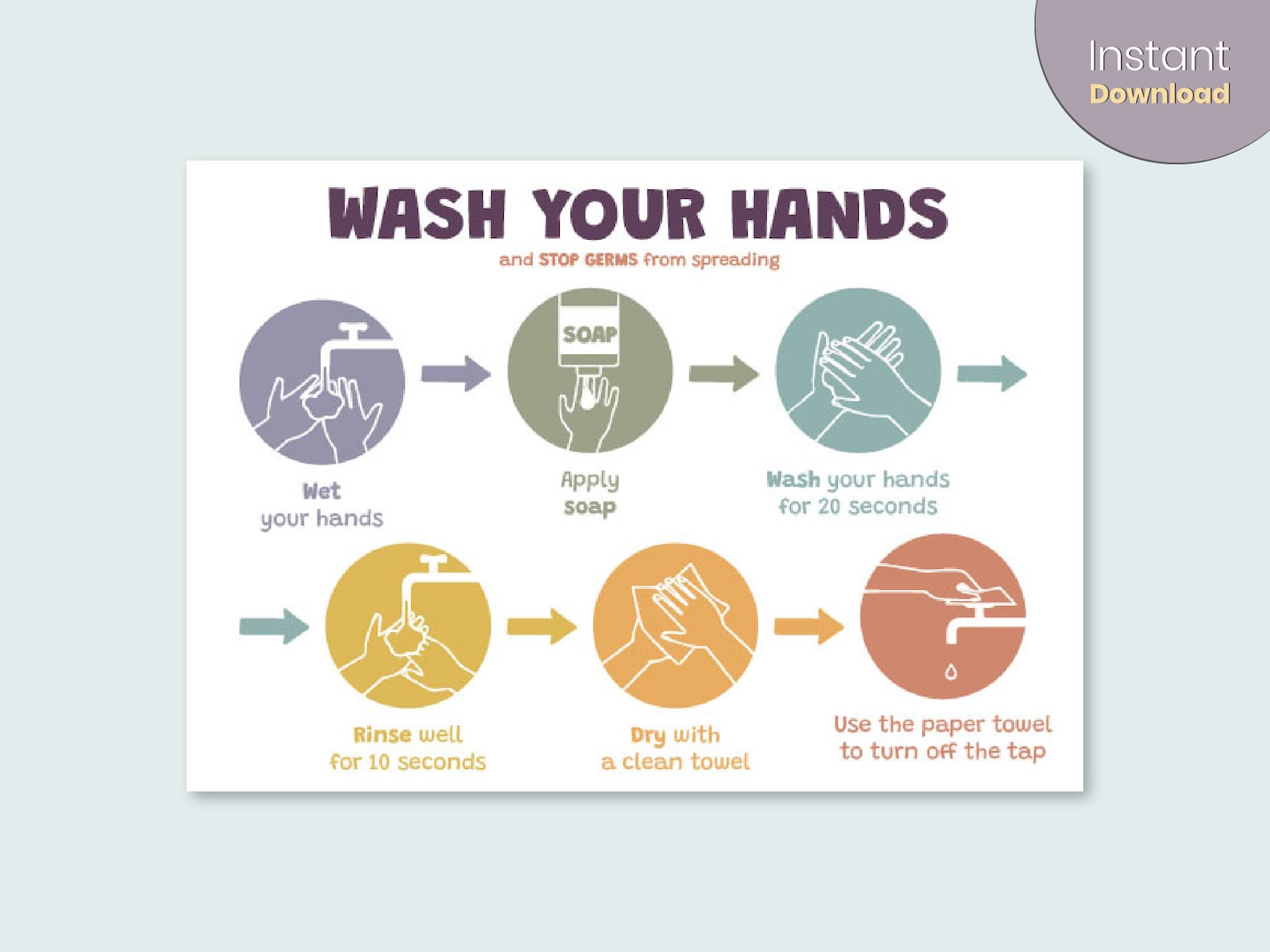 Wash Your Hands Printable Poster | Kids Reminders | Steps of Washing ...
