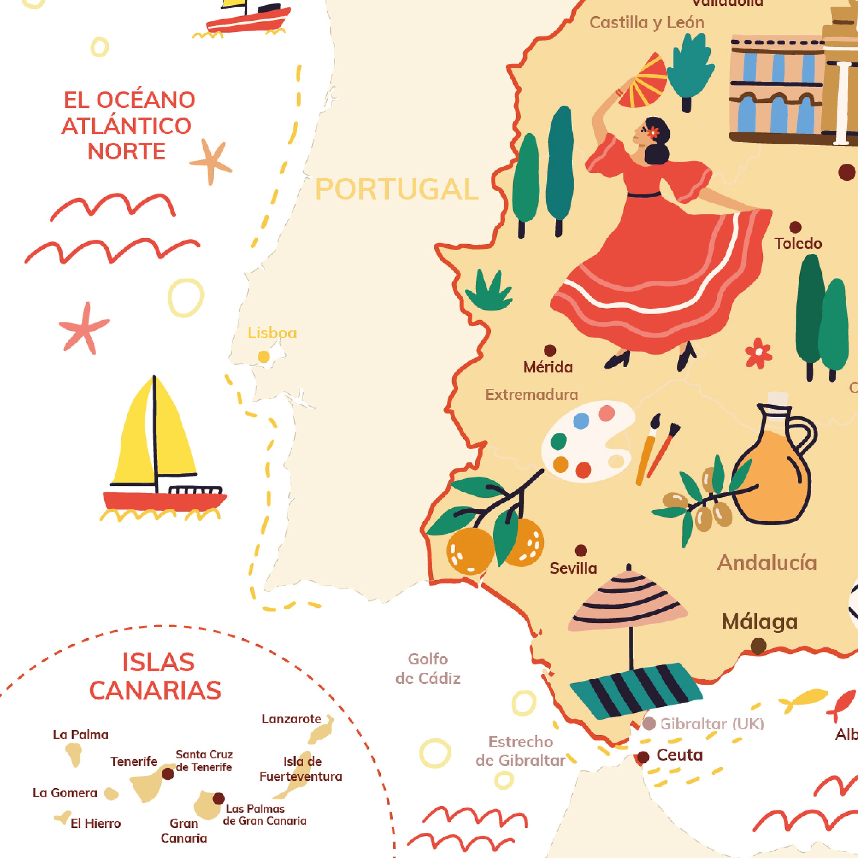 spain location on map simple map for kids