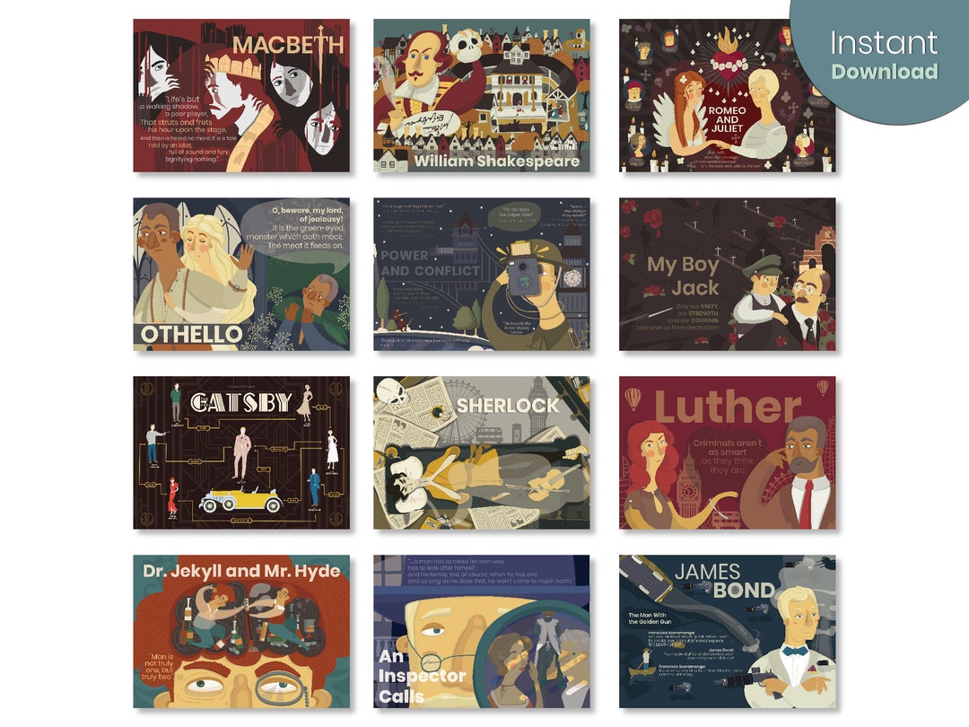 Set of 12 English Literature Art Print | English Classroom Posters ...