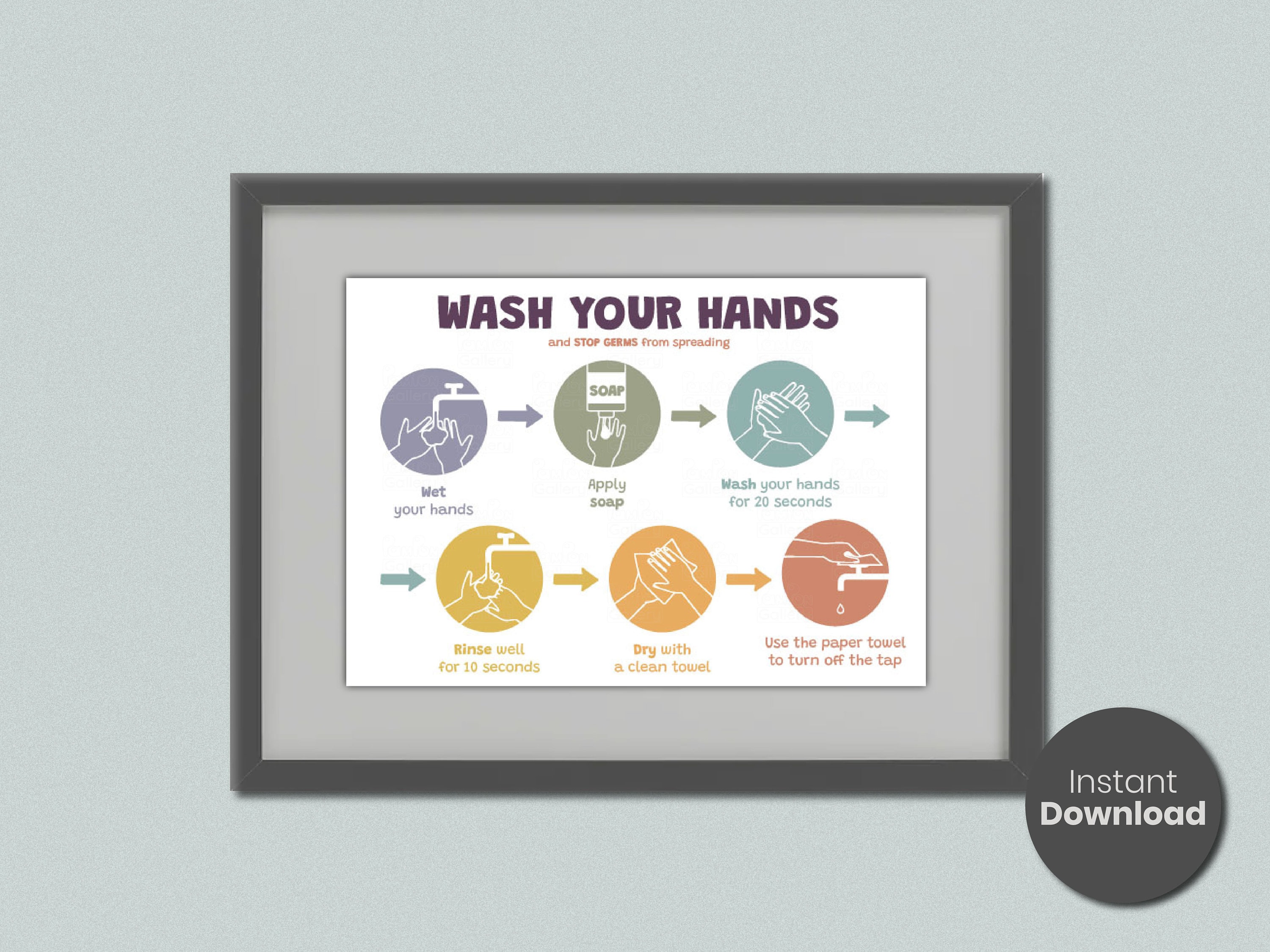 Wash Your Hands Printable Poster | Kids Reminders | Steps of Washing ...