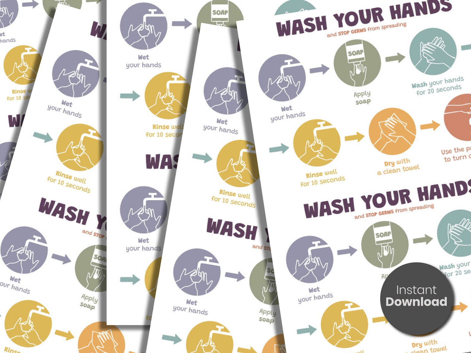Wash Your Hands Printable Poster | Kids Reminders | Steps of Washing ...