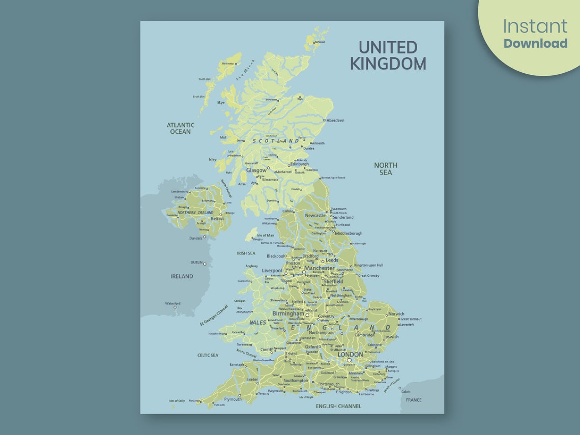 United Kingdom Wall Map | Geography Classroom Decor | Print UK Map ...