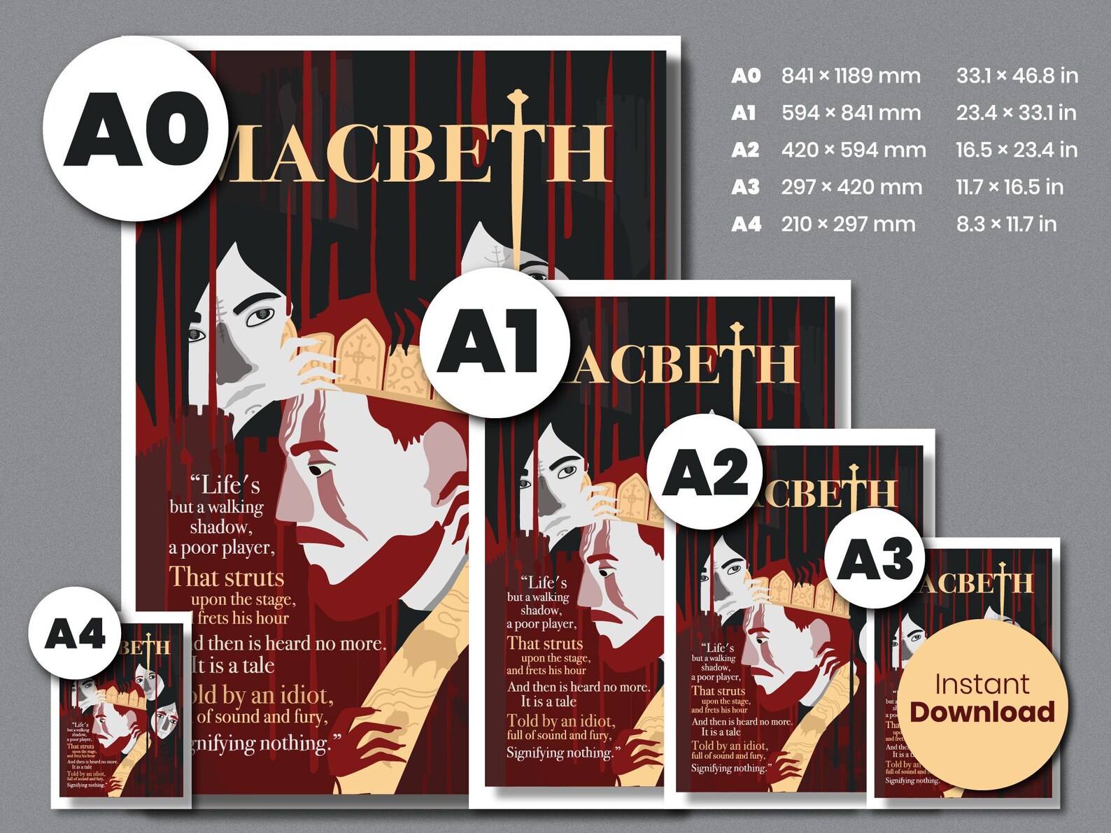 Macbeth Print | English Literature Printable Poster | Wall Art ...