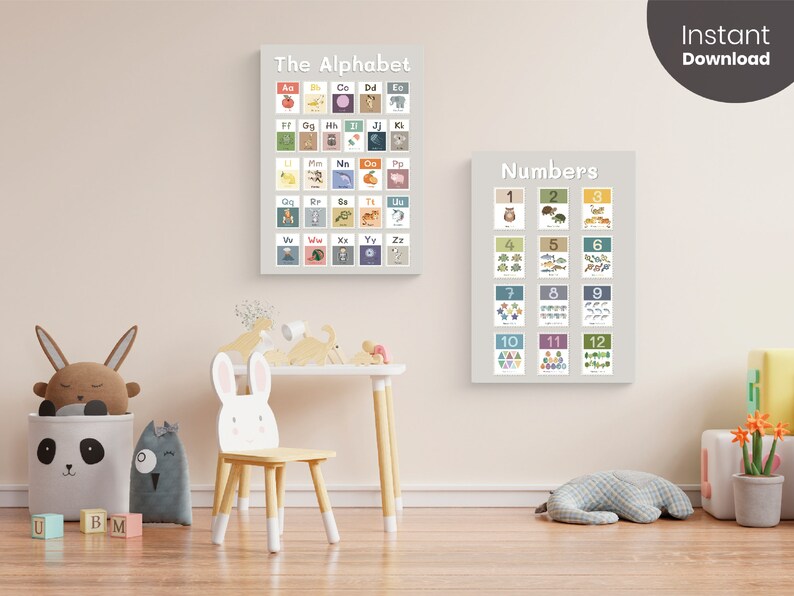 ESL Alphabet & Number Poster Set: Nursery Educational Print (digital ...