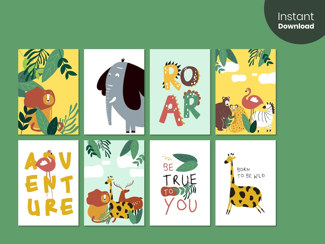 Safari Animal Nursery Prints: Jungle Wall Art Set (digital Download) - Etsy