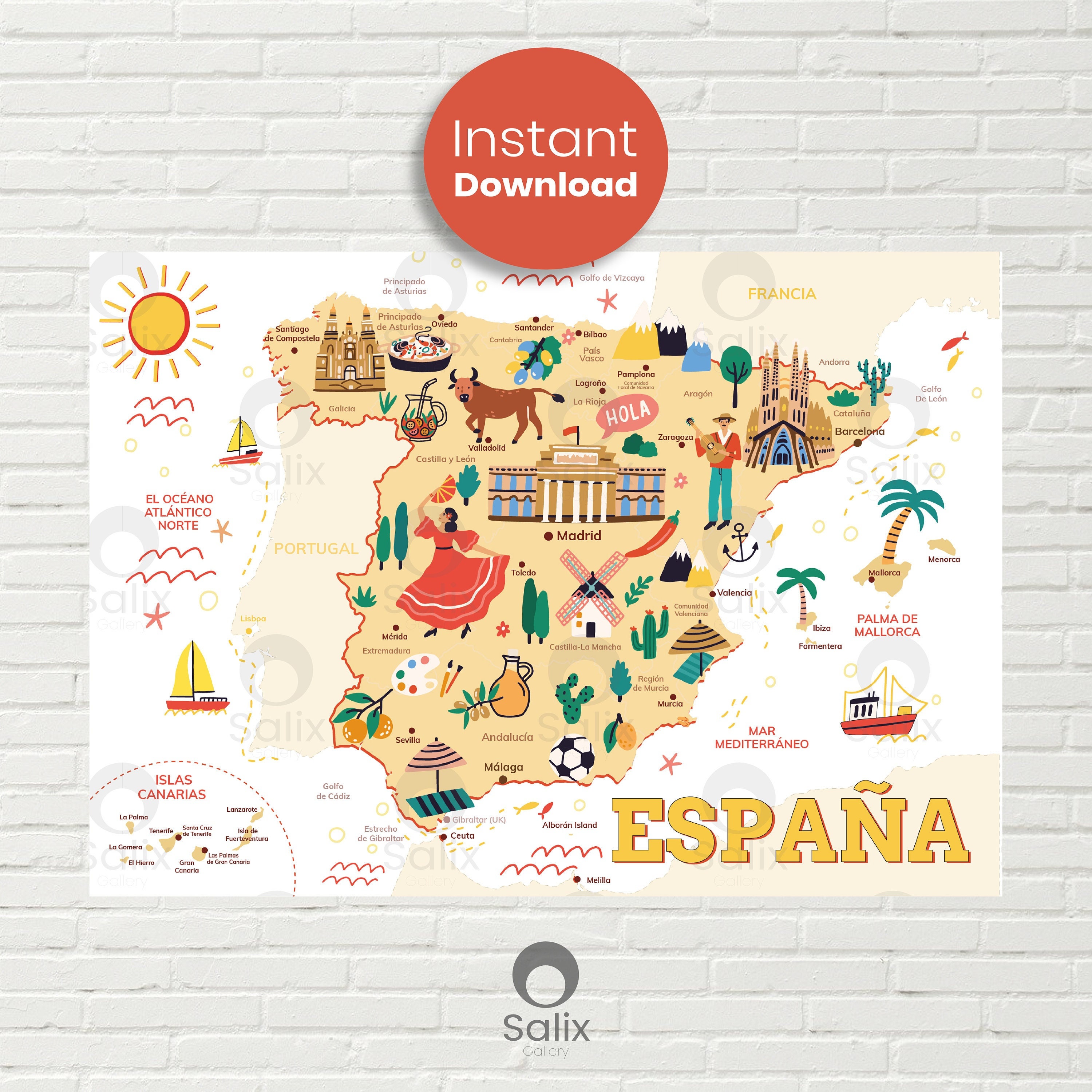 Spain Map Poster: Spanish Classroom Decor, Kids Map (digital Download ...
