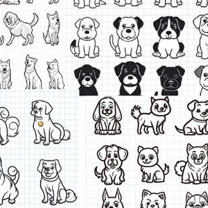 Svg Printable Dog Breed Illustrations Bundle | Black and White Digital ...