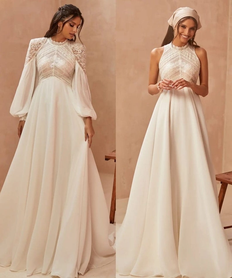 Minimalist Modern Wedding Dress Boho Modest Wedding Dress - Etsy